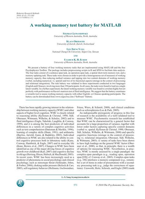 Pdf A Working Memory Test Battery For Matlab