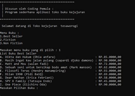 code pemograman dev c toko buku beserta penjelasanya