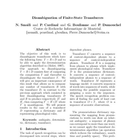 Disambiguation Of Finite State Transducers Acl Anthology