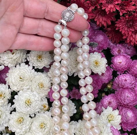 Vintage Cultured Japanese Pearl 8 4mm Double Strand Necklace 14k Wg For