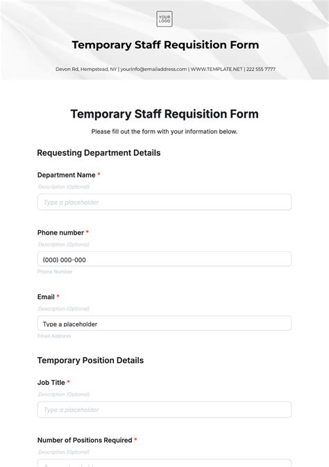 Free Temporary Staff Requisition Form Template To Edit Online