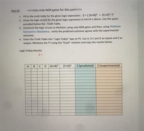 Solved Lab Logic Circuits Using Only NAND And NOR Gates Chegg
