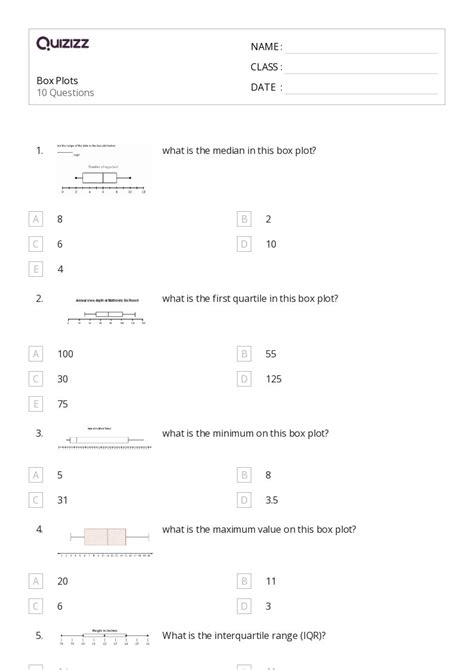 Box Plots Worksheets For Th Year On Quizizz Free Printable