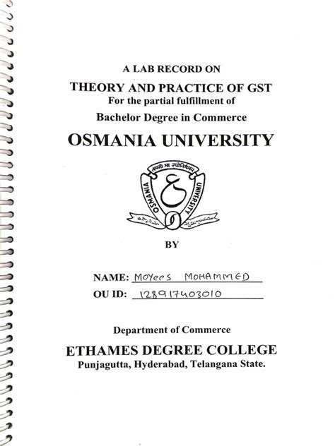 Lab Record Front Page And Certificate Sample Pdf