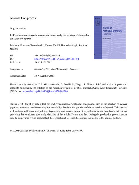 Pdf Rbf Collocation Approach To Calculate Numerically The Solution Of