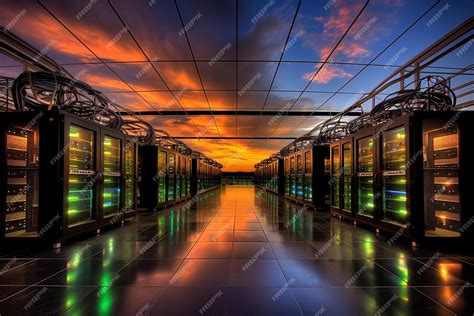 Cloud Computing Server Room With Rows Of Servers Premium Ai Generated Image