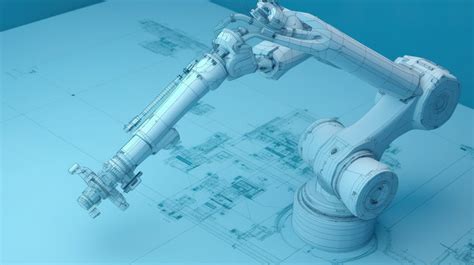 Robot Arm Blueprint Of Robotic Rendered In 3d With Scale On A Blue Background Backgrounds 