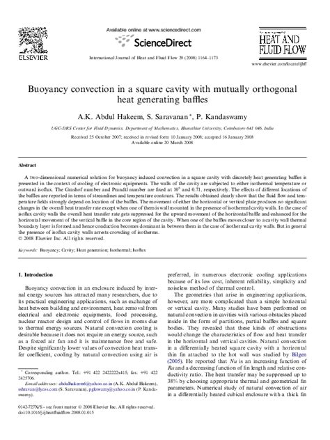 Pdf Convection In Cavity With Heat Generating Baffles