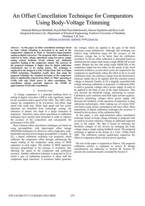 Pdf An Offset Cancellation Technique For Comparators Using Body