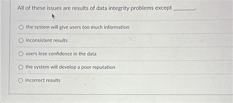 Solved All Of These Issues Are Results Of Data Integrity