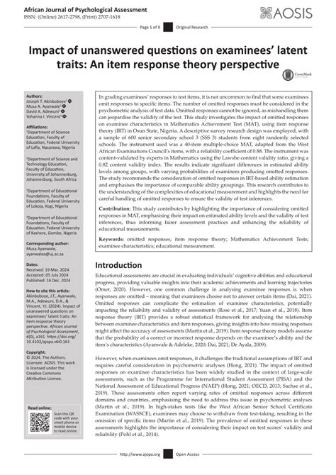 Pdf Impact Of Unanswered Questions On Examinees Latent Traits An
