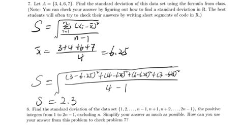 solved 7·let a {3 4 6 7 find the standard deviation of