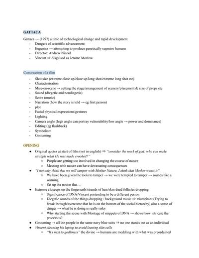 Eng Comparative Gattaca Vce English High School Notes