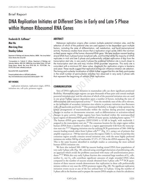 Pdf Dna Replication Initiates At Different Sites In Early And Late S