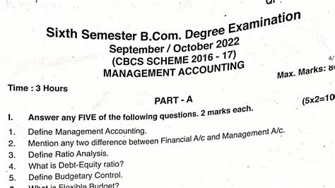 Bcom 6th Sem Management Accounting Questions Papers Cbsc Scheme Sepoctober 2022 Youtube