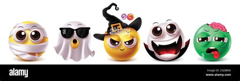Halloween Emoji Characters Vector Set Emojis Scary Halloween Clip Art