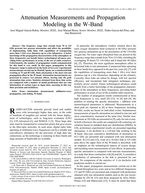 Pdf Attenuation Measurements And Propagation Modeling In The W Band