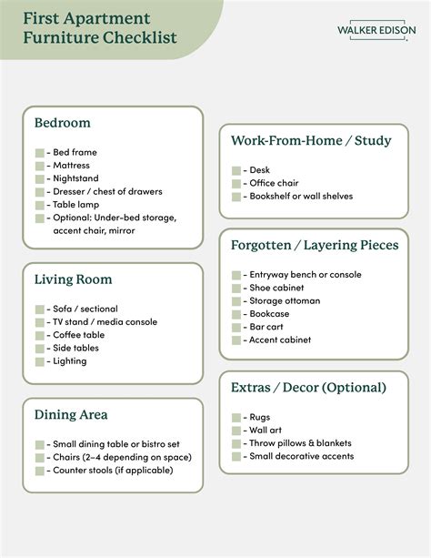 First Apartment Furniture Checklist Start Smart Not Stressed Walker