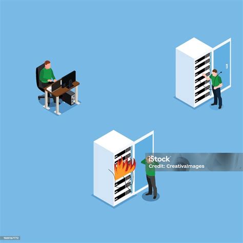 시스템 관리자 또는 시스템 관리자 캐릭터 서비스 서버 랙 관리자에 대한 스톡 벡터 아트 및 기타 이미지 관리자 네트워크 서버 등측투영법 Istock
