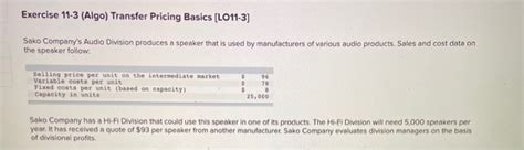 solved exercise 11 3 algo transfer pricing basics l011 3]