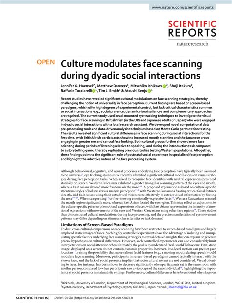 Pdf Culture Modulates Face Scanning During Dyadic Social Interactions