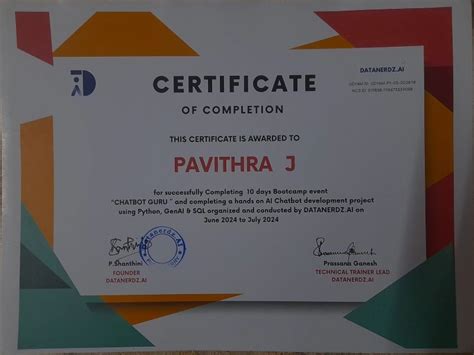 Pavithra J On Linkedin Ai Chatbotdevelopment Python Genai Sql Internship Bootcamp