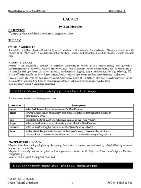 Csa Lab 2 Pdf Matrix Mathematics Python Programming Language