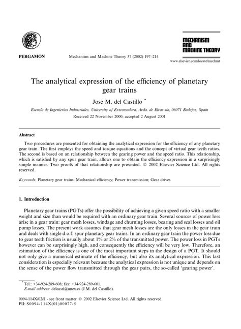 Pdf The Analytical Expression Of The Efficiency Of Planetary Gear Trains