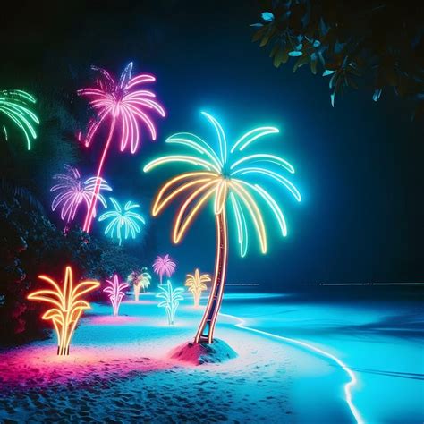 Neon Tropical Beach 3 Premium Ai Generated Image