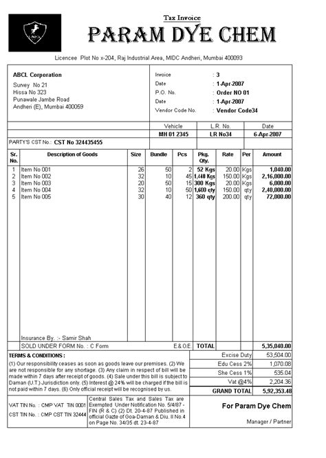 Tally ERP Invoice Customization Format