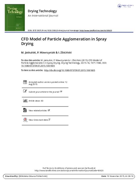 Pdf Drying Technology An International Journal Cfd Model Of Particle
