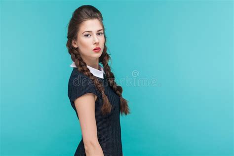 Side View Cute Seduction Woman With Pigtails Love Flirt Concept