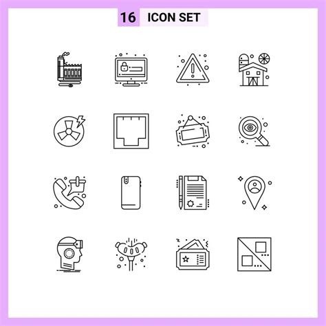Modern Set Of 16 Outlines And Symbols Such As Fan Farm Security Barn