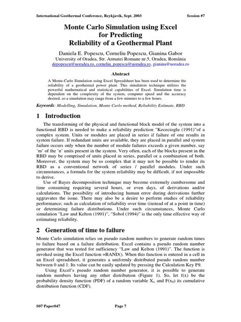 Monte Carlo Simulation Using Excel For Predicting Pdf Reliability Engineering