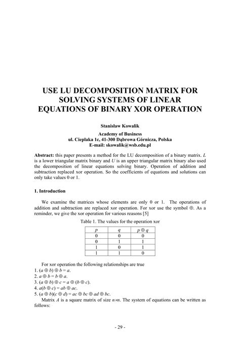 pdf use lu decomposition matrix for solving systems of linear