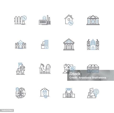 박물관 라인 아이콘 컬렉션입니다 전시회 역사 유물 유물 갤러리 컬렉션 조각 벡터 및 선형 그림 회화 인공물 전시 개략 표시 세트