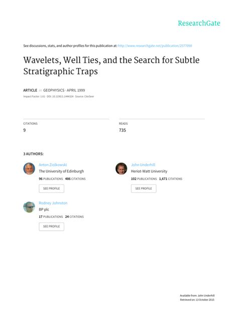Wavelets Well Ties And The Search For Subtle Stratigraphic Traps Pdf Reflection Seismology
