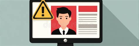 Fake Identity Profile Displayed On Monitor With Warning Sign Indicating Danger In Cybersecurity