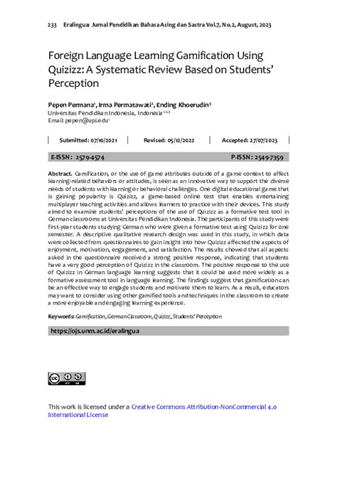 pdf foreign language learning gamification using quizizz a