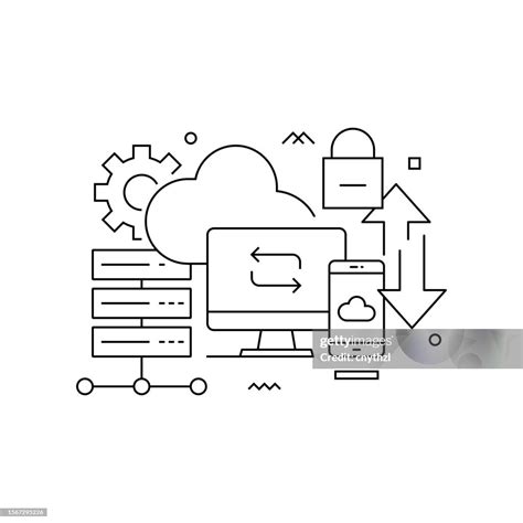 vector set of illustration cloud computing concept line art style background design for web page