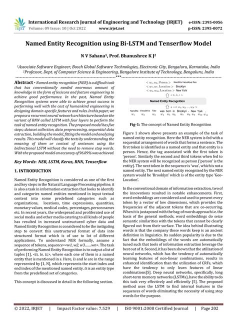 Named Entity Recognition Using Bi Lstm And Tenserflow Model Pdf Databases Computer