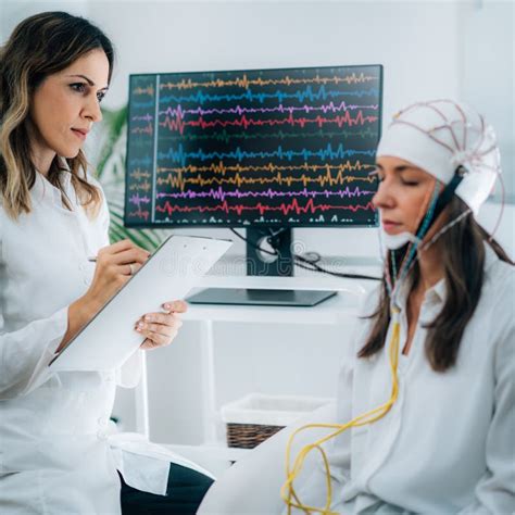 Female Patient In A Neurology Lab Doing EEG Scan Stock Photo Image Of Neuroscience Woman