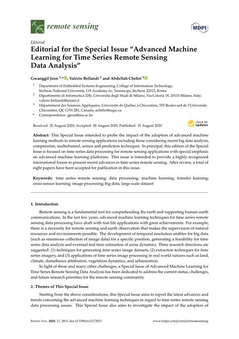 Pdf Editorial For The Special Issue “advanced Machine Learning For