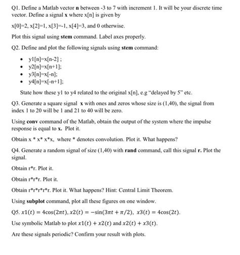 Solved Q1 Define A Matlab Vector N Between 3 To 7 With