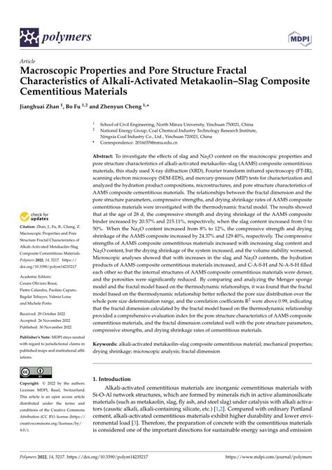 Pdf Macroscopic Properties And Pore Structure Fractal Characteristics Of Alkali Activated