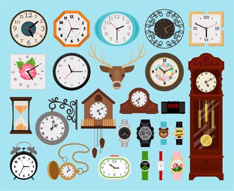 Different Clocks From Antiques To Modern On Wall Vector Image