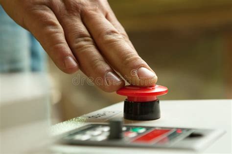 The Red Emergency Button Or Stop Button For Hand Press Stop Button For
