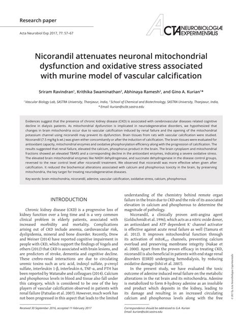 Pdf Nicorandil Attenuates Neuronal Mitochondrial Dysfunction And Oxidative Stress Associated