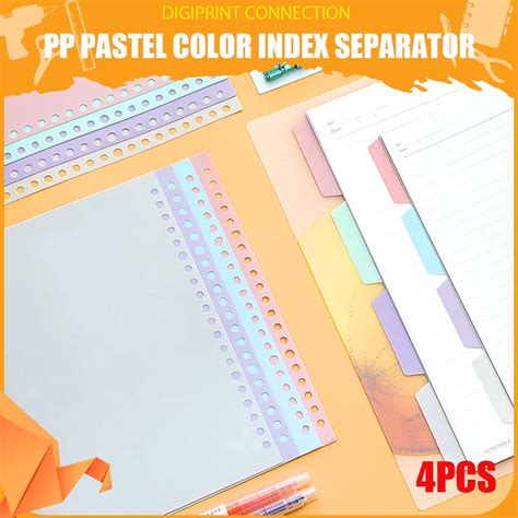 PP Pastel Index Page Separator Colors Loose Leaf Binder 4 Sheets A5 B5 A4 Stationary Crafting