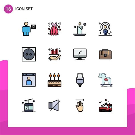 Mobile Interface Flat Color Filled Line Set Of 16 Pictograms Of